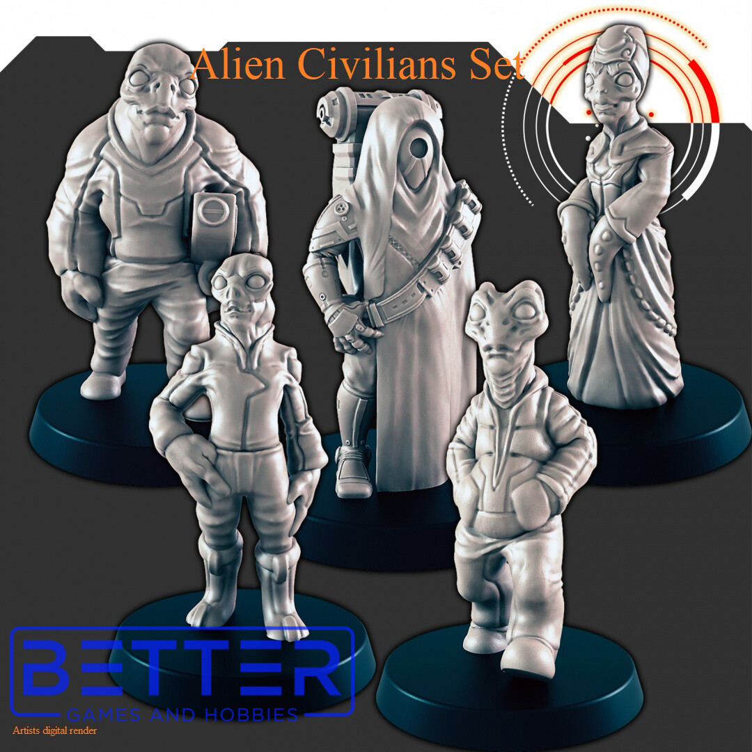 Alien Civilians 3d Printed Sci Fi RPG miniatures (28mm) for Star Wars ...
