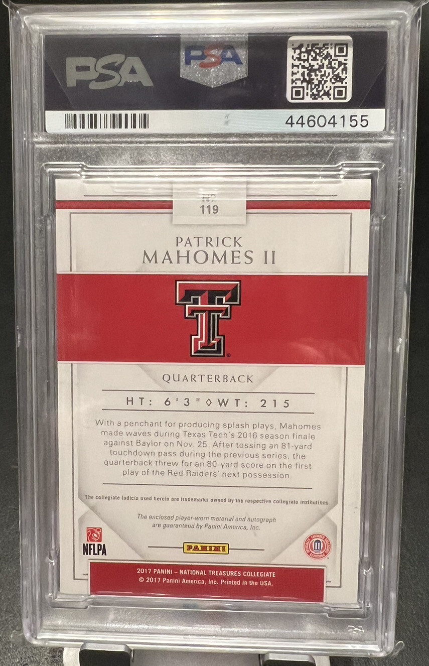 2017 NT Patrick Mahomes #119 True RPA 3 Color Patch Auto /10 PSA 9 Pop ...