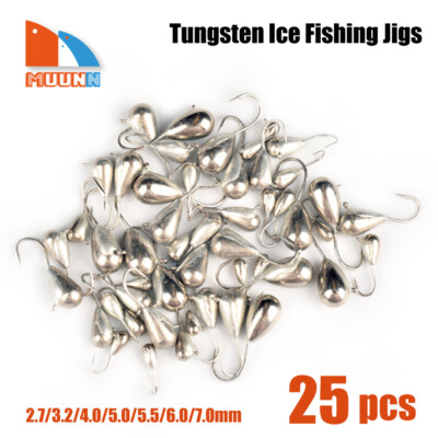 MUUNN 25pcs Unpainted Teardrop Tungsten Ice Fishing Jigs, Teardrop Ice ...