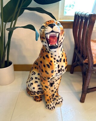 Ceramic Leopard Statue 2 ft MCM Cheetah glazed Figure Made In Italy | eBay