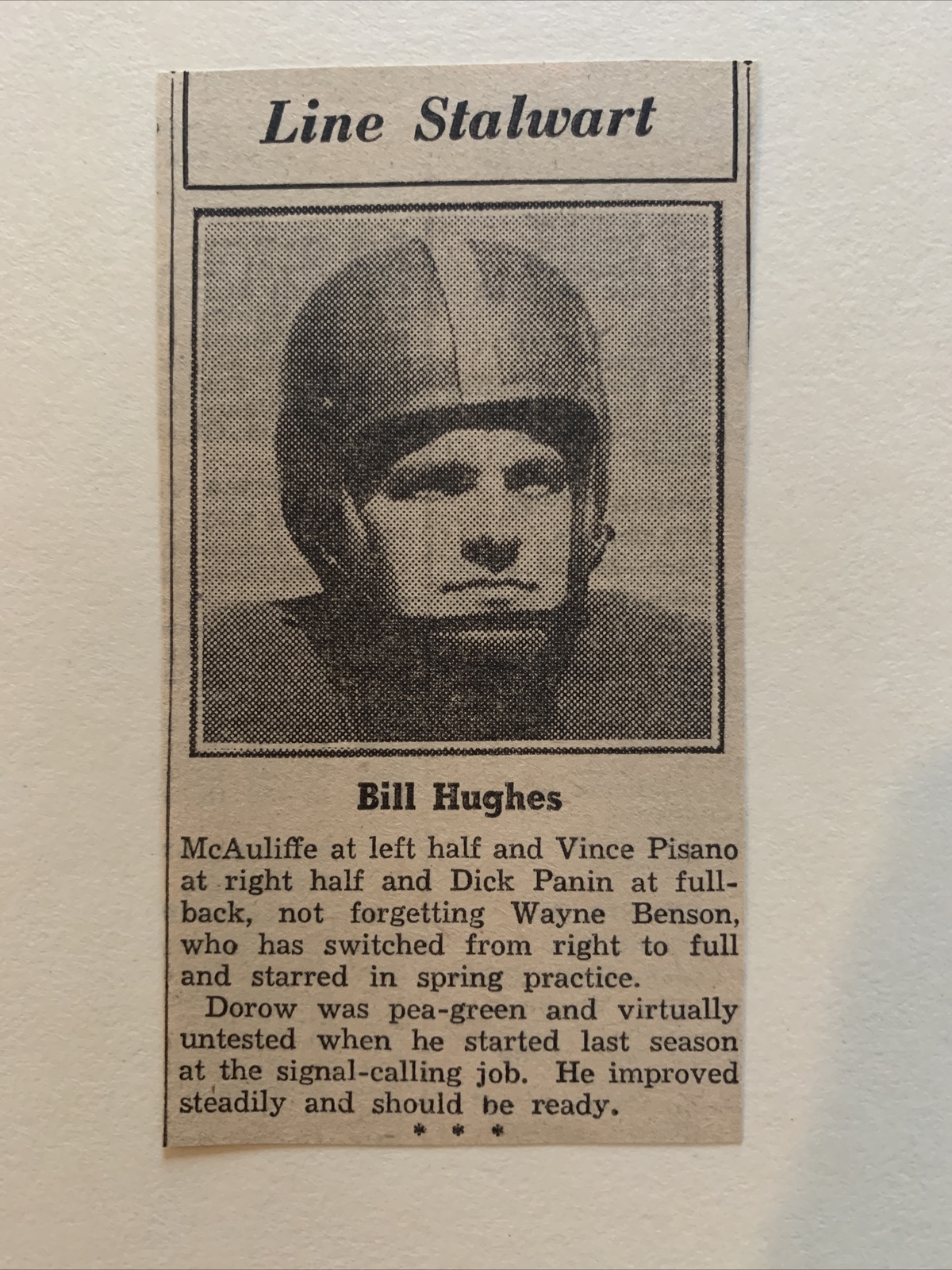 Bill Hughes Michigan State Spartans “Line Stalwart” 1951 Football 2X4 ...
