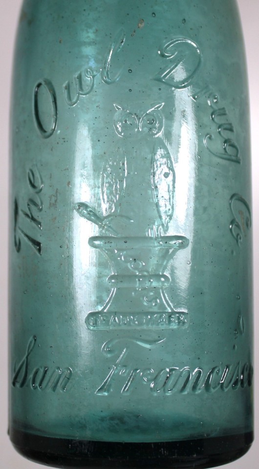 c1900 RARE GREEN MEDICINE BOTTLE - OWL DRUG CO. SAN FRANCISCO w/ OWL ...