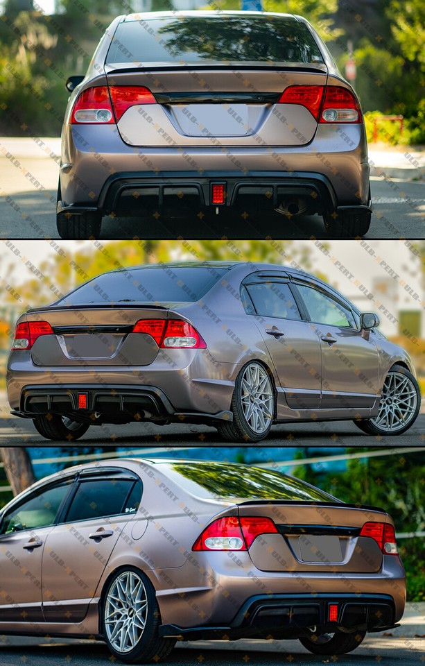 2006-2011 Honda Civic Sedan CTM Design Matt Black LED Rear Diffuser ...