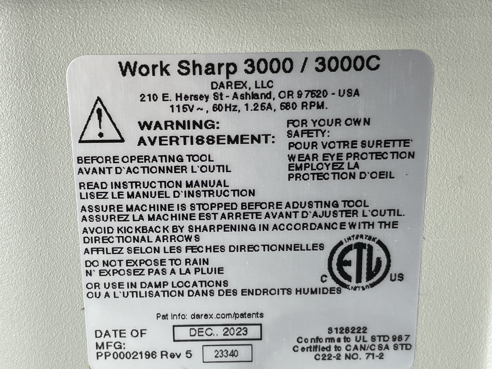 Work Sharp WS3000 Benchtop Woodworking Tool Only Used Please Read | eBay