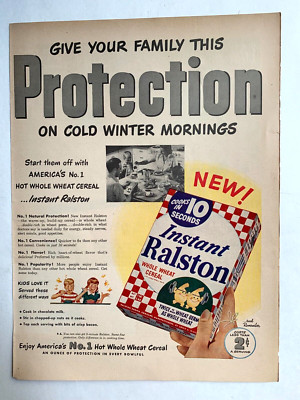 1952 Instant Ralston Cereal Print Ad 13in x10in Hot Whole Wheat Cereal ...