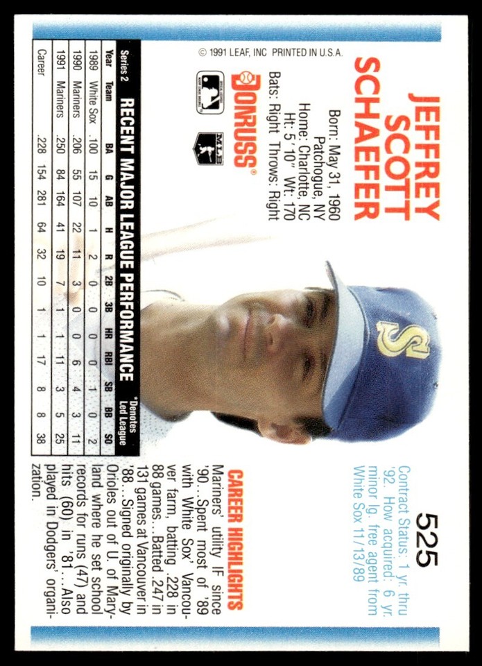 1992 Donruss Jeff Schaefer SEE PICS/DESC MAY BE WRONG | eBay