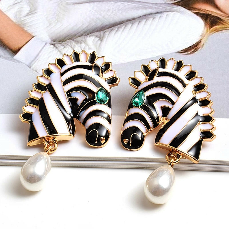 Yellow Gold Plated Women Jewelry Adorable Zebra Drop Earring White Pearl Jewelry | eBay