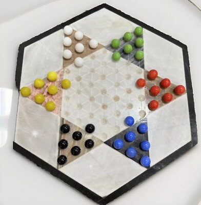 Vintage Chinese Checkers Marble Slate Leather Case 42 OLD MARBLES ...