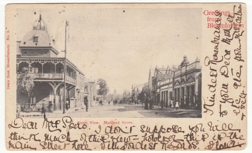 South Africa; Maitland Street, Bloemfontein PPC, 1901, To Mrs Spero, Pretoria | eBay