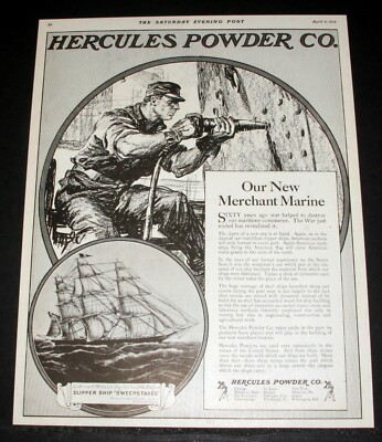 1919 OLD MAGAZINE PRINT AD, HERCULES POWDER CO, OUR NEW MERCHANT MARINE ...
