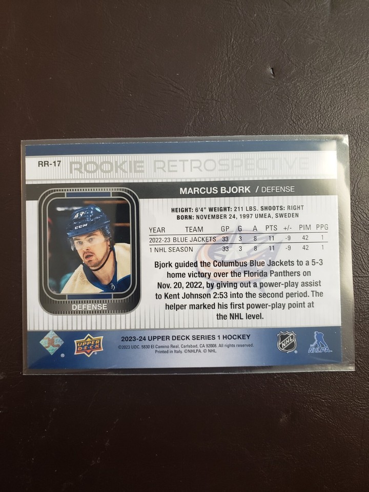 2023-24 Marcus Bjork Rookie Retrospective Upper Deck Series 1 Hockey ...