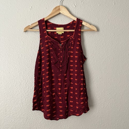 NWT Anthropologie Maeve Tank Top Women 2 Small Lips Print Curve Hem ...