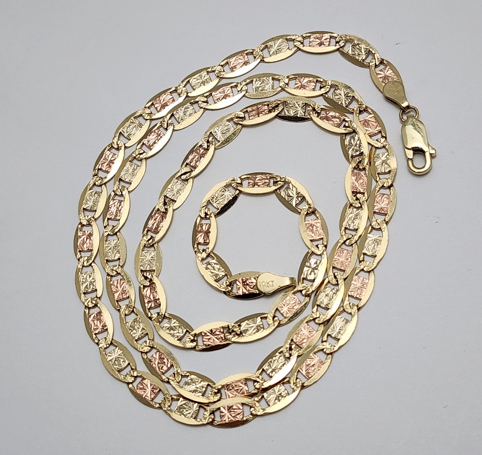 10K Solid Tri Color Multi Tone Gold Diamond Cut Valen… - Gem