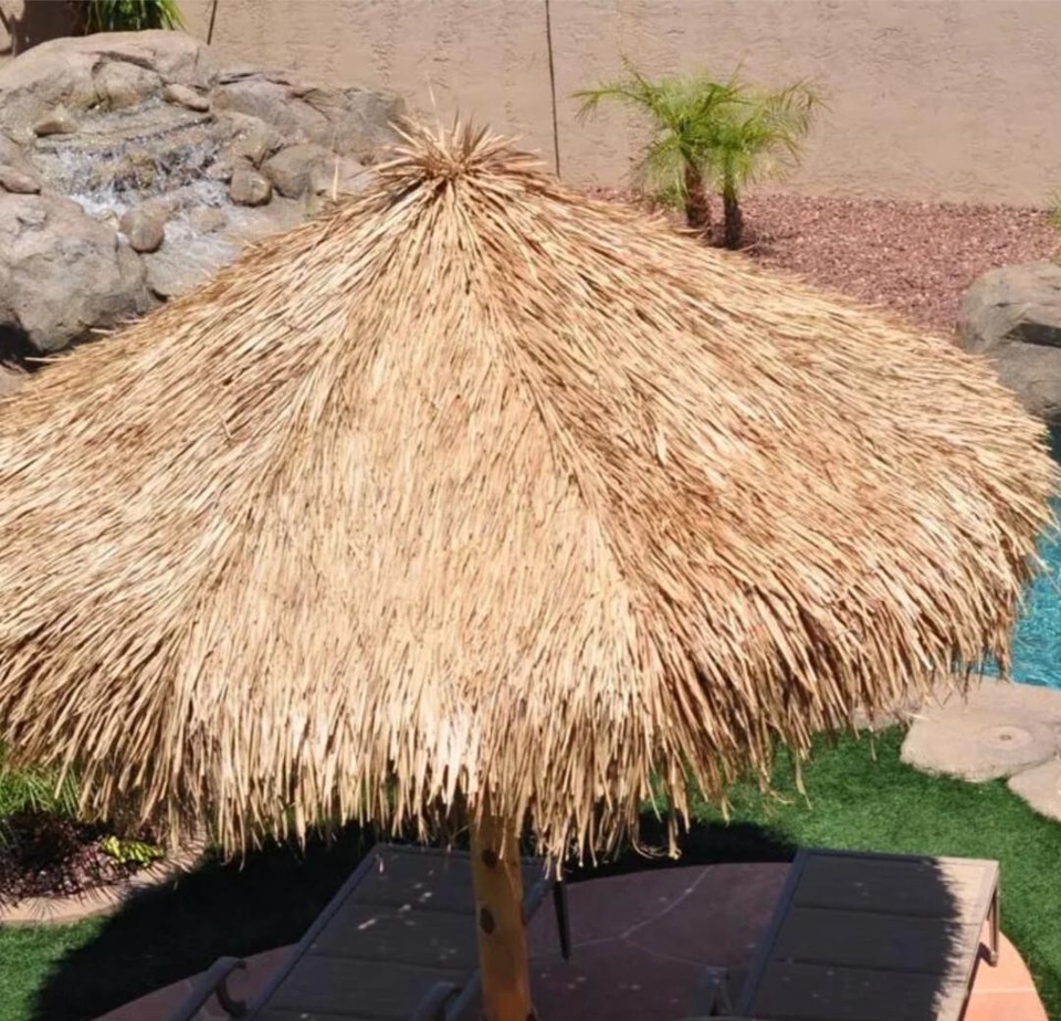 7' Round Palm Grass Palapa Mexican Thatch Tiki Umbrella Cover Comm ...