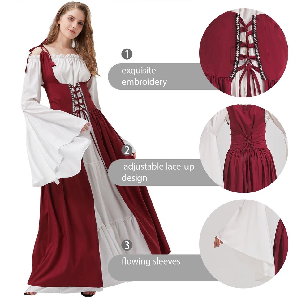 Vianinfalo Renaissance Dress Women Irish Medieval Pirate Costume Ren ...