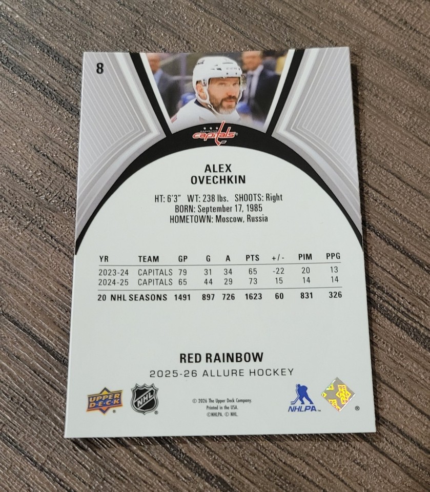 Upper Deck 2025-26 Allure Red Rainbow Alex Ovechkin #8 Capitals | eBay