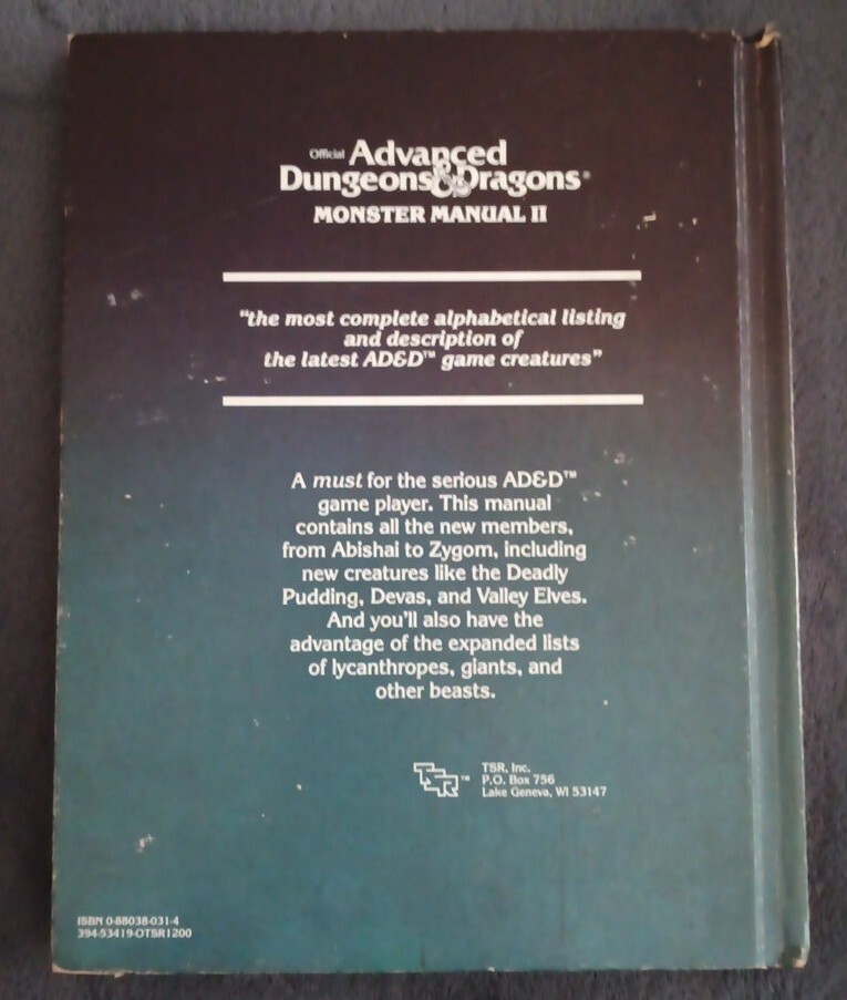 Official Advanced Dungeons & Dragons Monster Manual II 1983 TSR AD&D ...