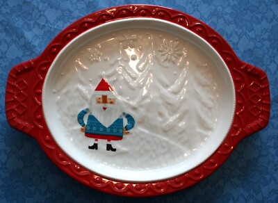 Hallmark~SANTA Ceramic Cookie~Serving Platter~Embossed Snowflakes Trees ...