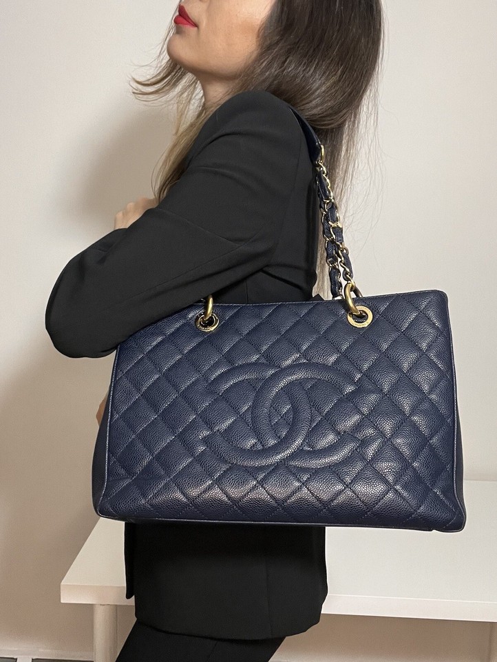 Chanel gst tote bag Dark Blue With Gold Hardware | eBay