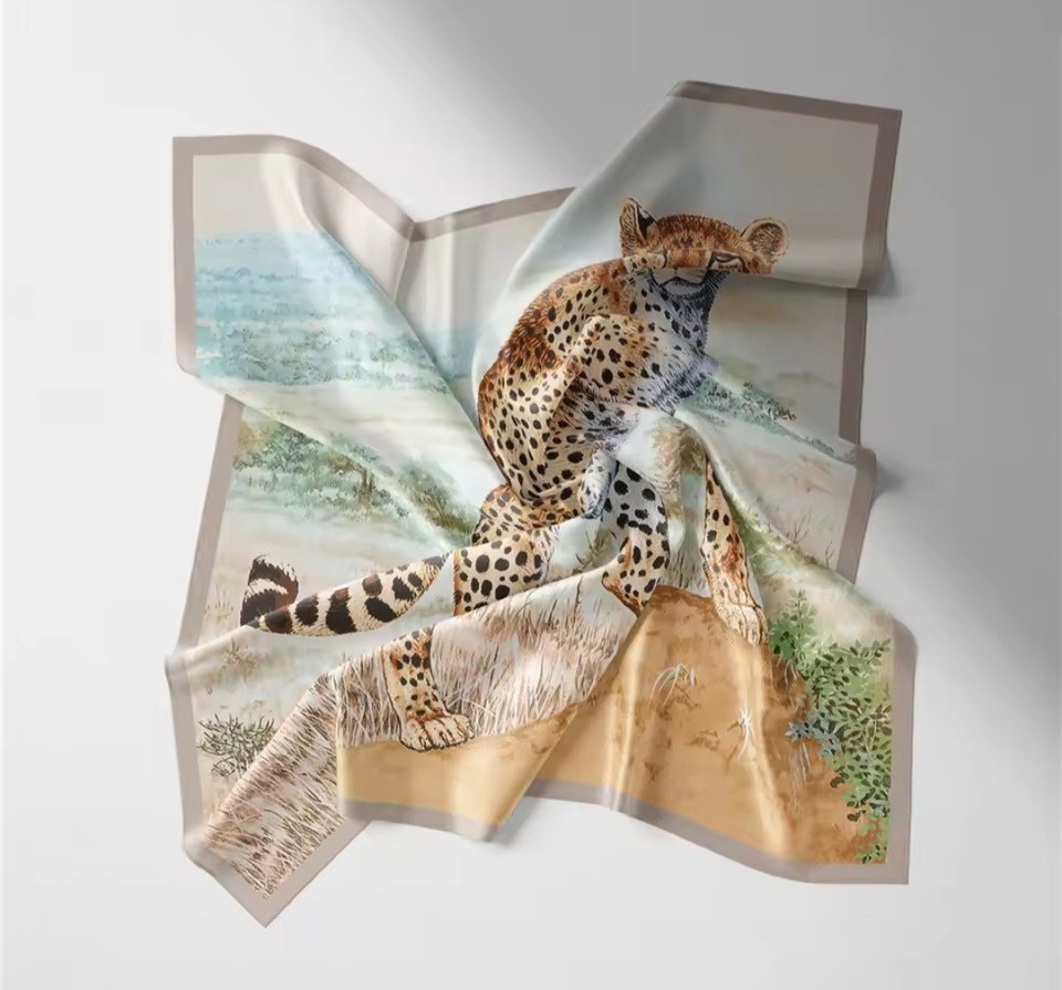 Silk-feel Square Cheetha Cat Square Neck Head Scarf New | eBay UK
