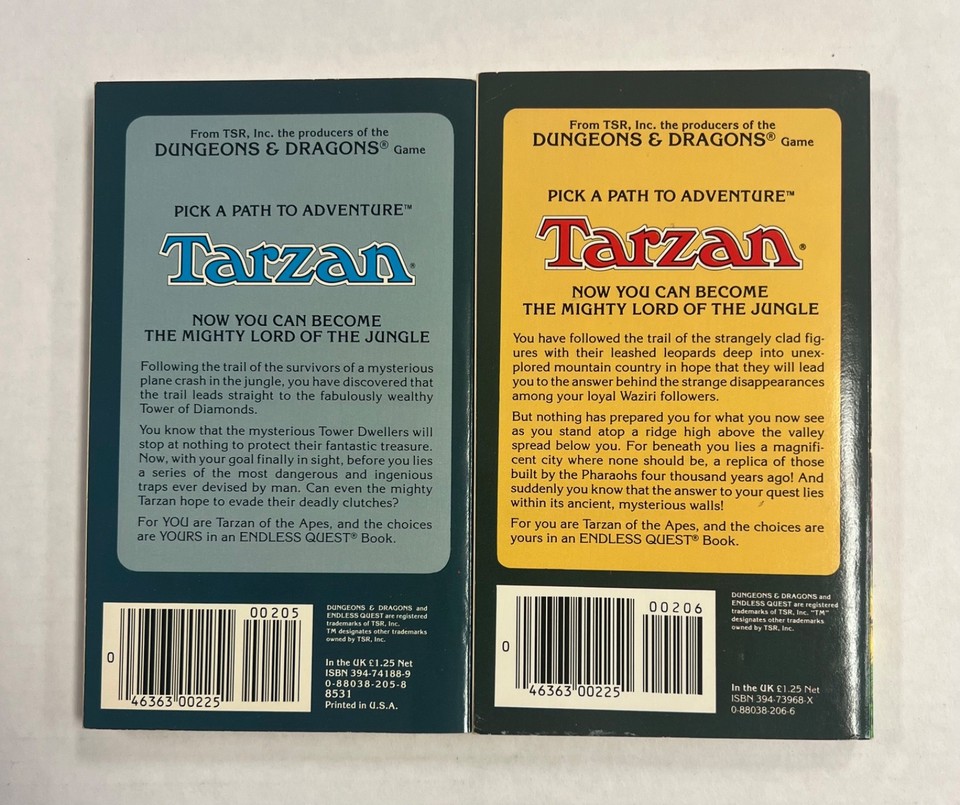 Endless Quest # 31, # 26 Tarzan 2 paperback Lot CYOA D&D RPG Gamebook ...