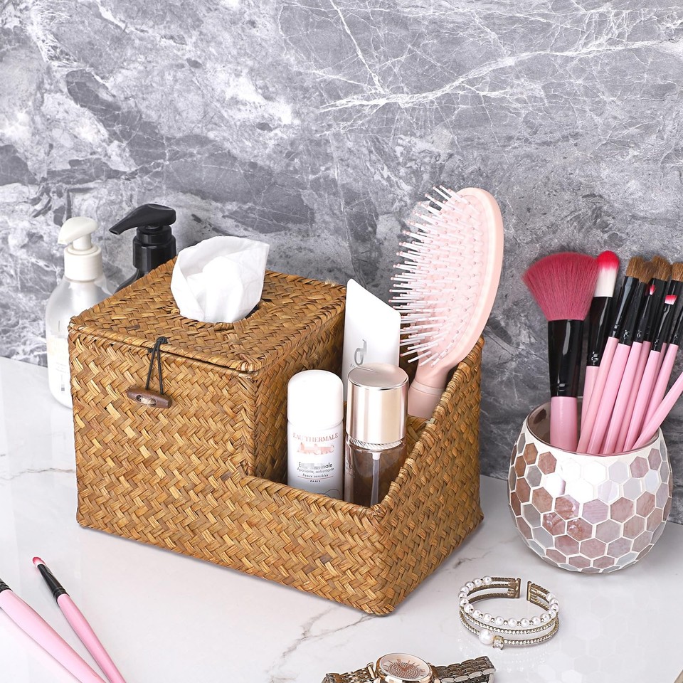 Square Woven Tissue Box Cover - Decorative Cube Tissue Box Holder with ...