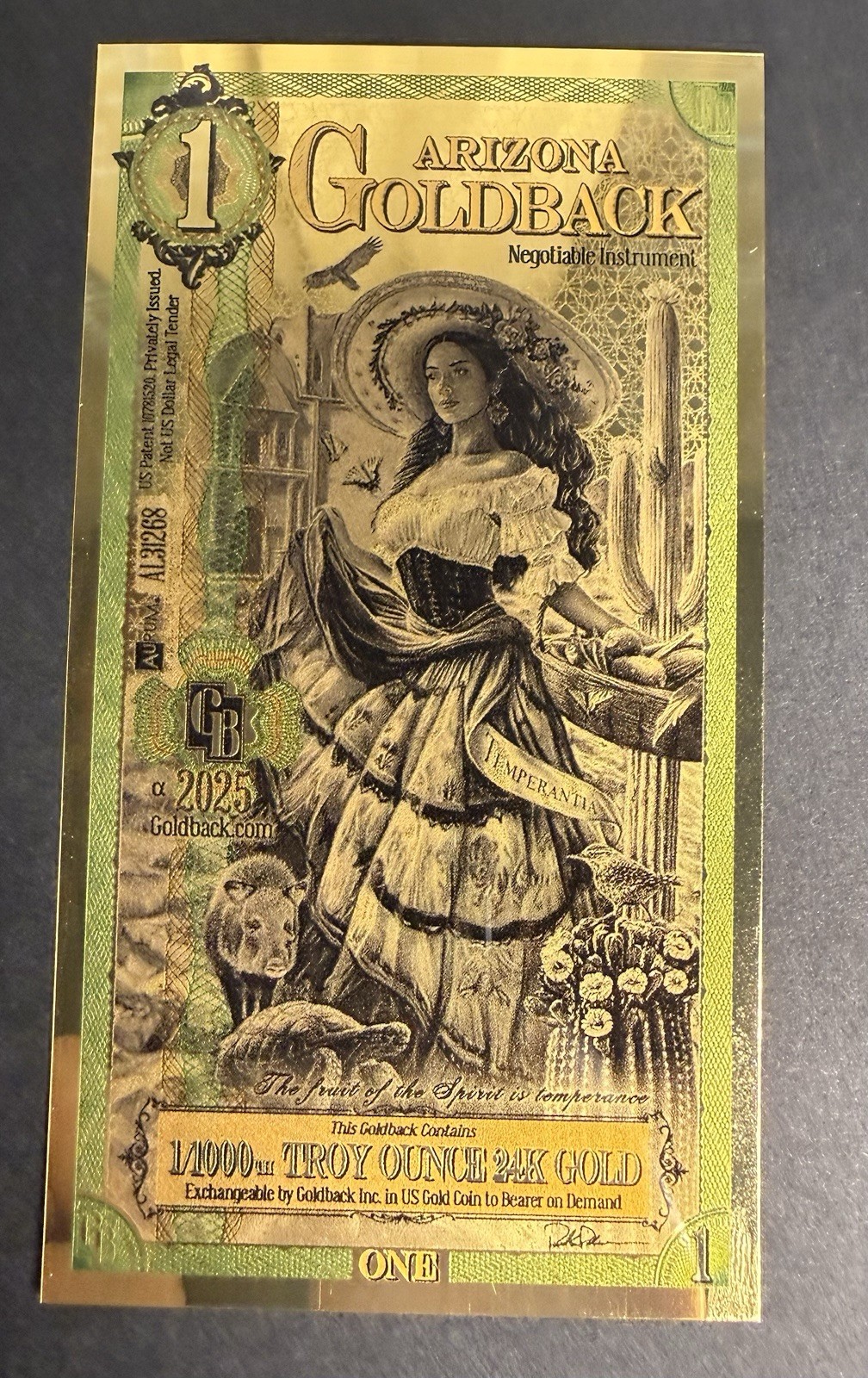 1 Arizona Alpha Goldback Private Issue Note – 1/1000 Oz 24kt Gold ...