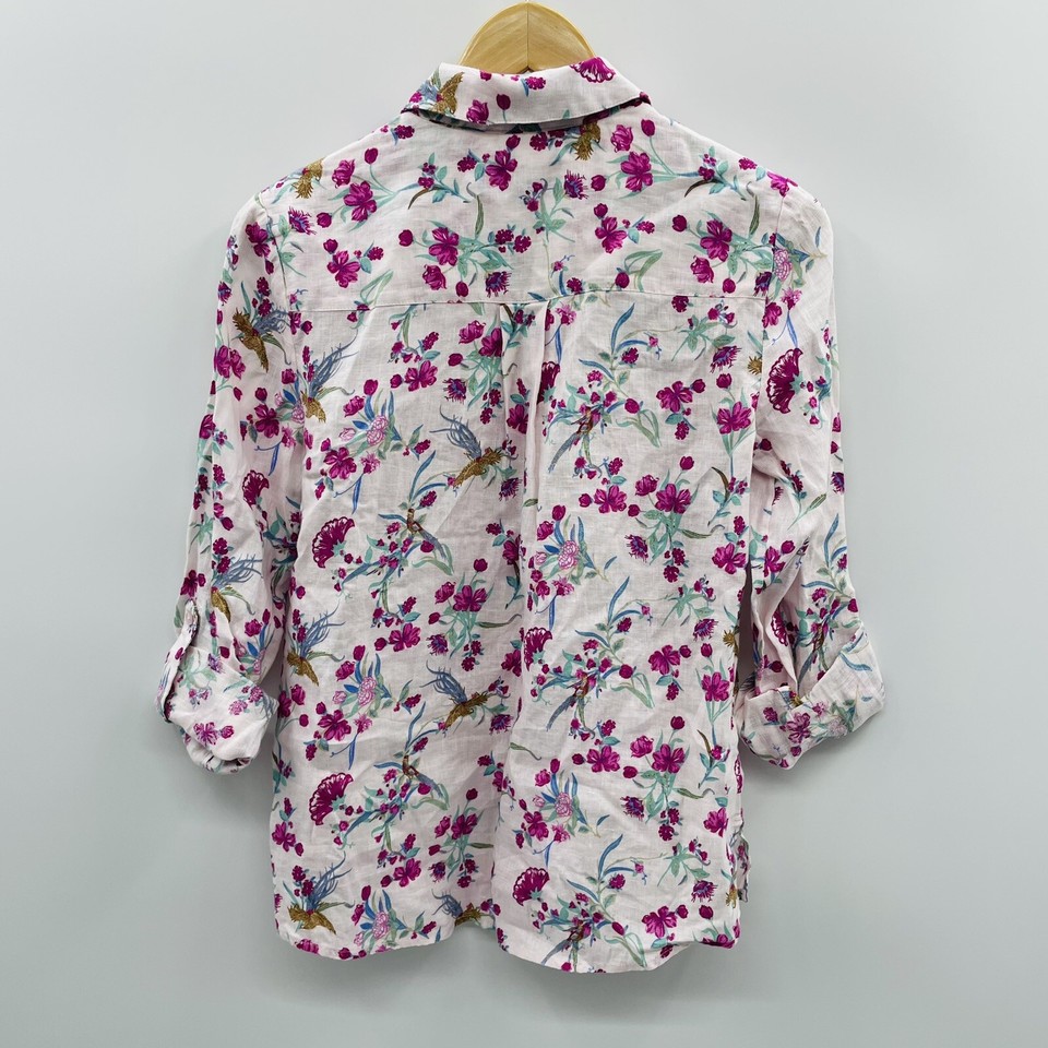 Charter Club Womens Size XS Floral Printed Button-Front Linen Top Pink ...