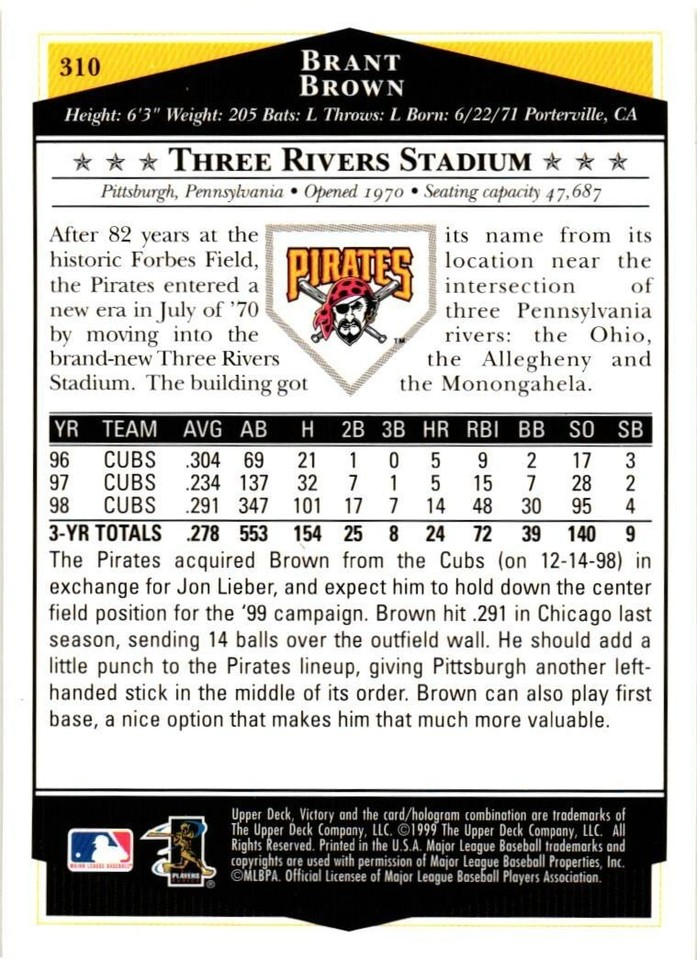 1999 UPPER DECK VICTORY BRANT BROWN #310 CARD $0.99 VALUE BOX | eBay