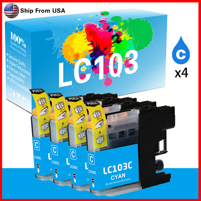 4PK LC103XL LC103 Cyan Ink Cartridge for DCP-J152W DCP-J552DW Printer ...