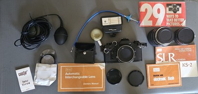 Sears KS-2, 35mm SLR camera Lots Of Extras And Vintage EL-3 Leather Bag ...