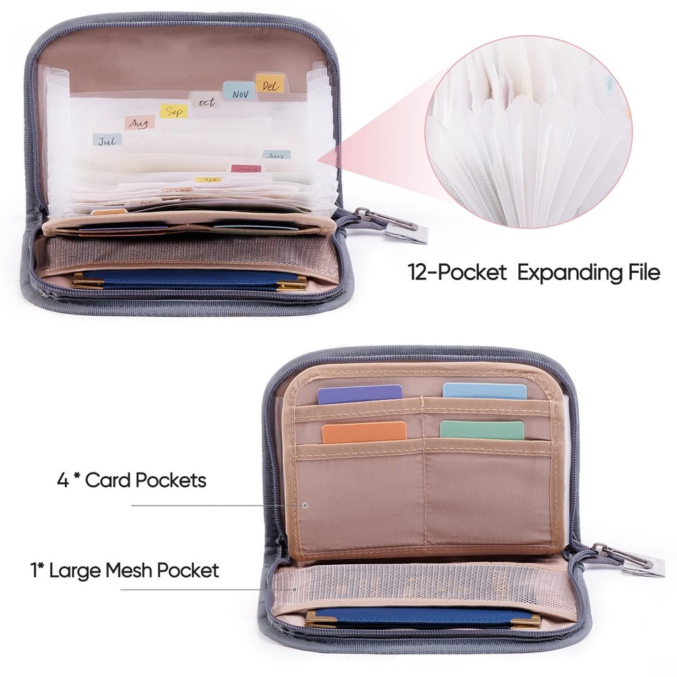 Receipt Organizer with 12 Pockets 8x5.5 Small Receipt Holder Organizer ...