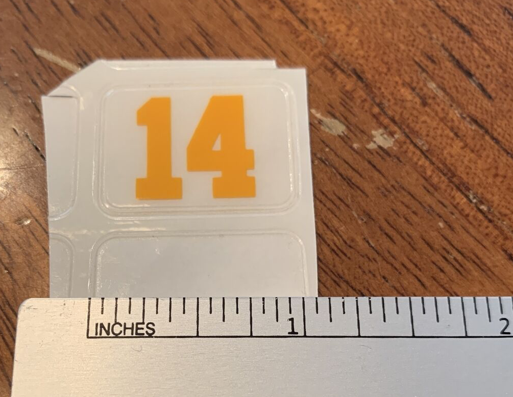 Number 14 Helmet Number Decals 1" 20MIL - Football, Baseball, Softball ...