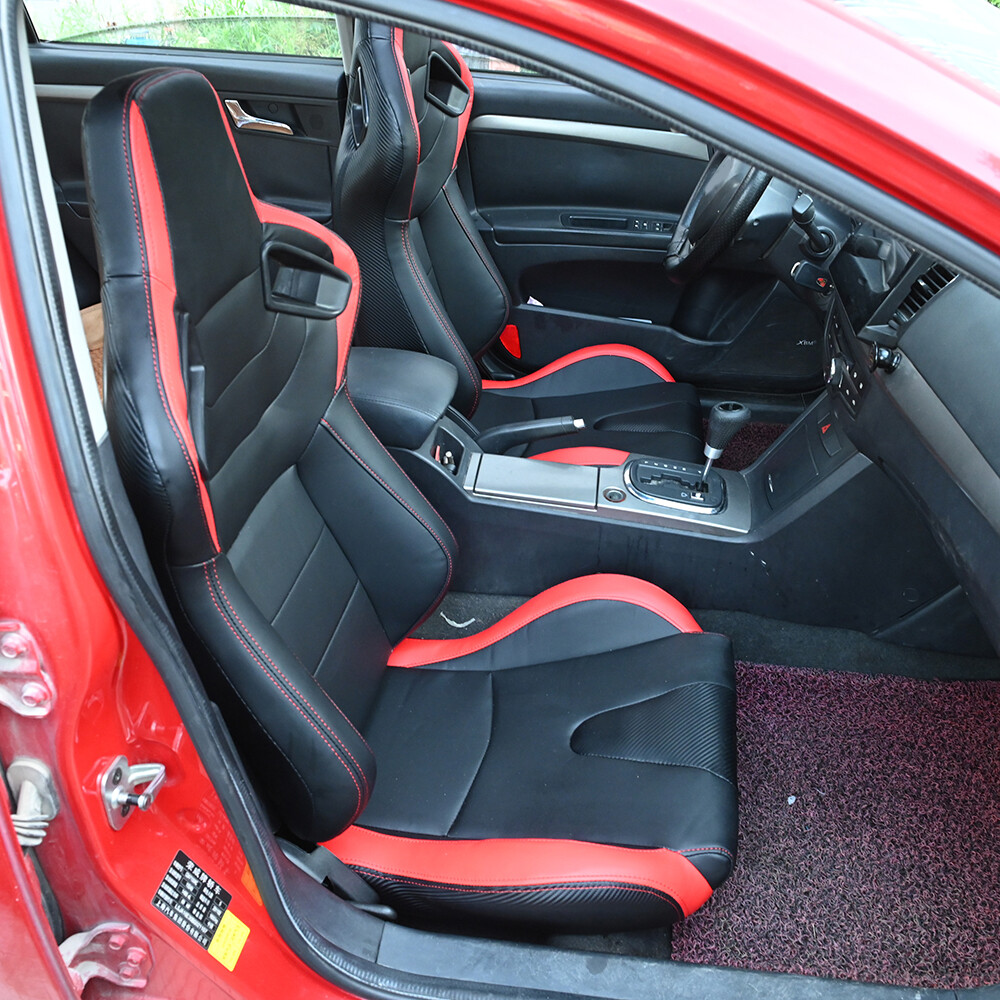 Pair of Reclinable Black + Red Racing Seats Set Adjustable Car Seats W ...
