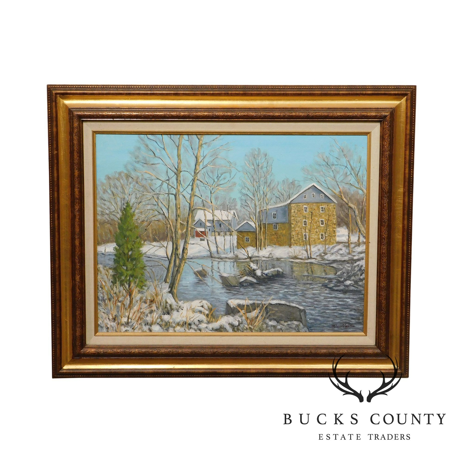 Mildred S.Gehman "Clymer's Mill" Thatcher P.A., Winter Snowy Stream Oil ...