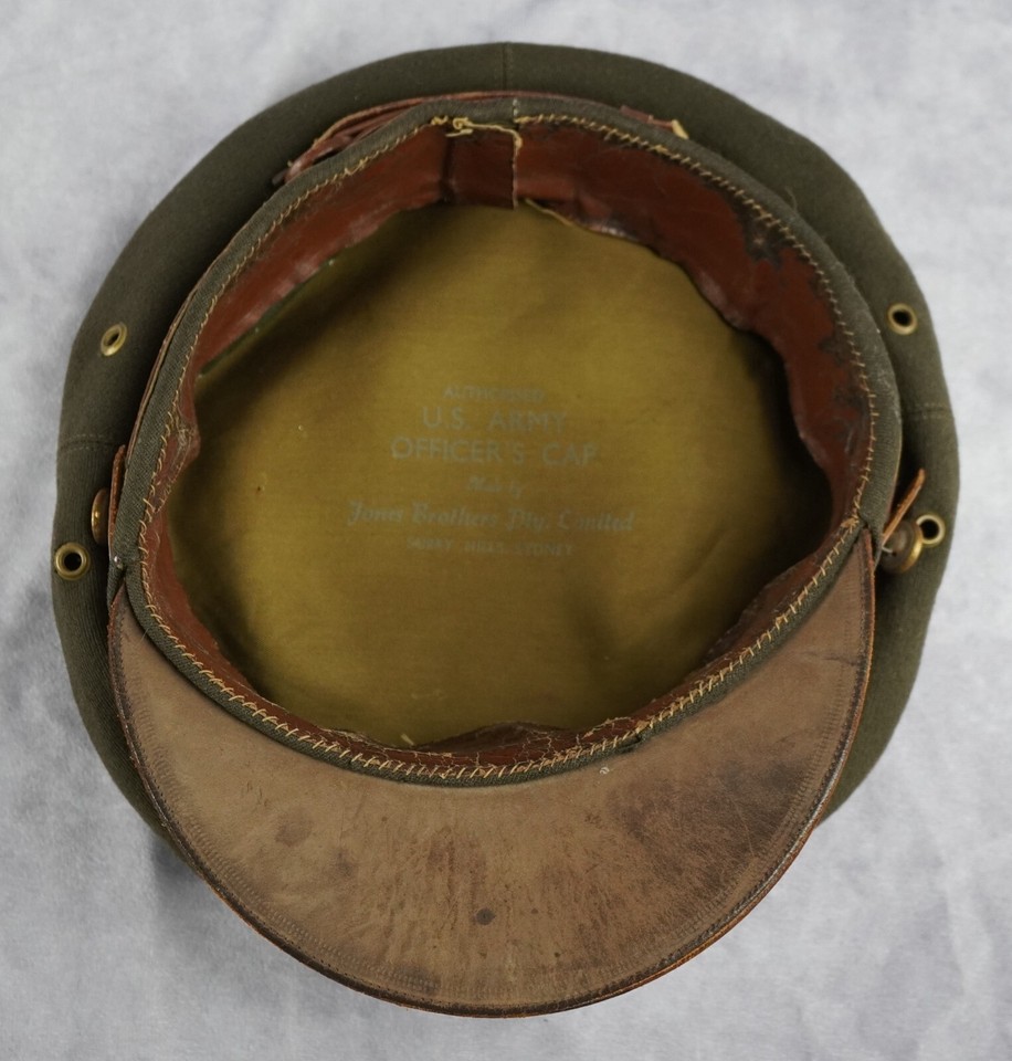 WWII US Army military uniform dress visor cap theater made Officer hat ...
