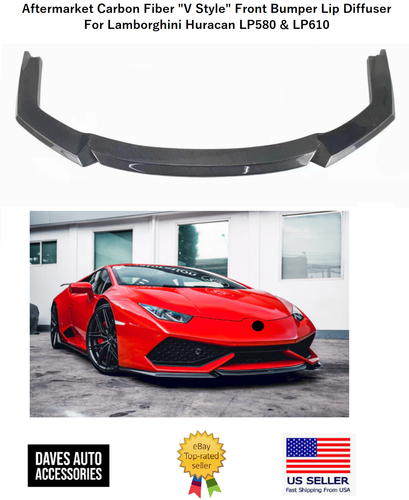 Carbon Fiber V Style Front Bumper Lip Diffuser - Lamborghini Huracan ...