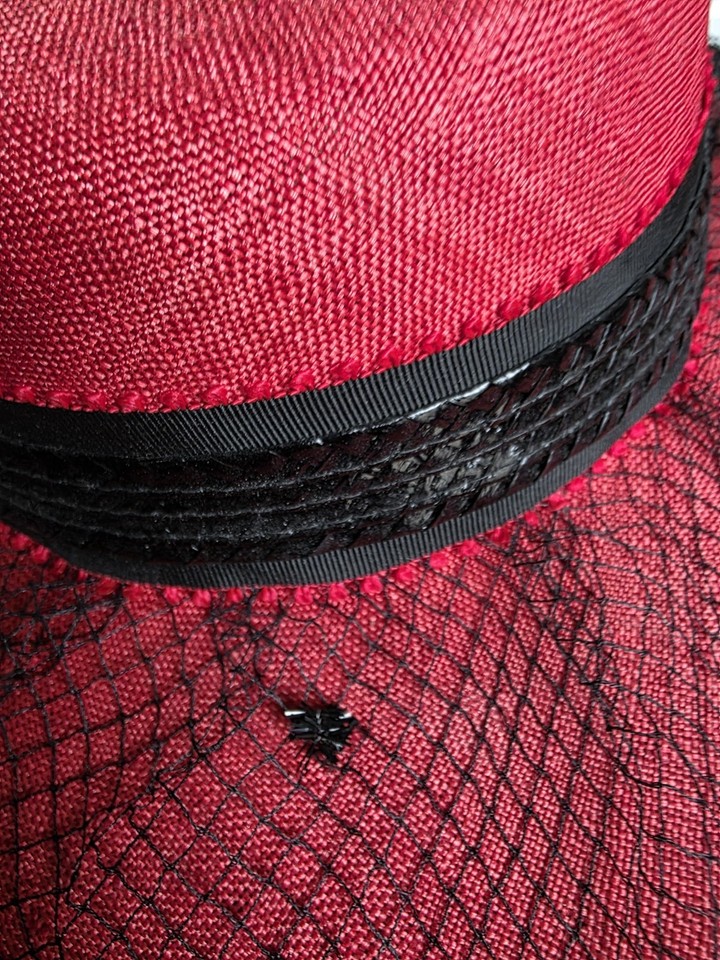 Mr John Classic New York Paris Red Black Straw Hat NWT | eBay