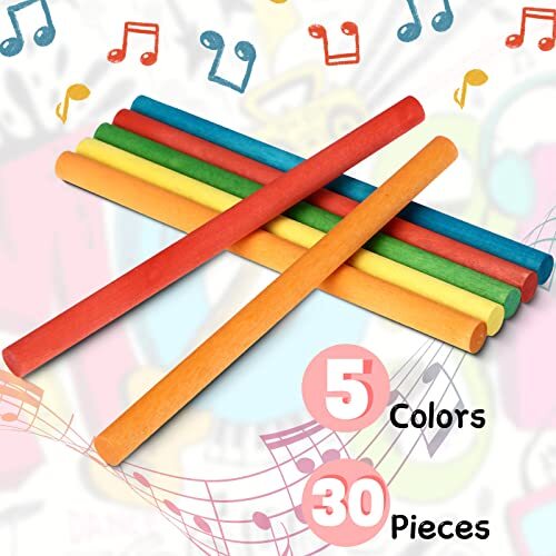 30 Pieces Rhythm Music Lummi Sticks 5 Colors Wooden Rhythm 20 cm/ 8 ...