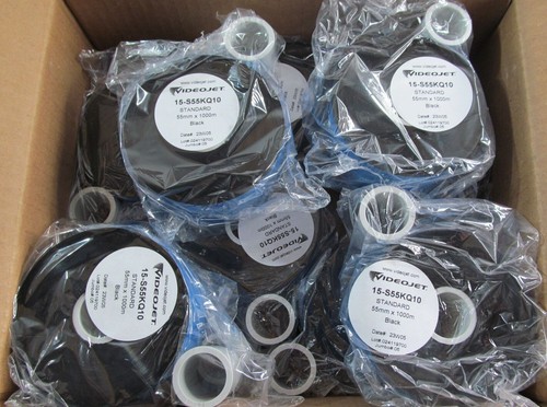 10-ROLLS GENUINE VIDEOJET 15-S55KQ10 BLACK THERMAL TRANSFER RIBBON 50mm ...