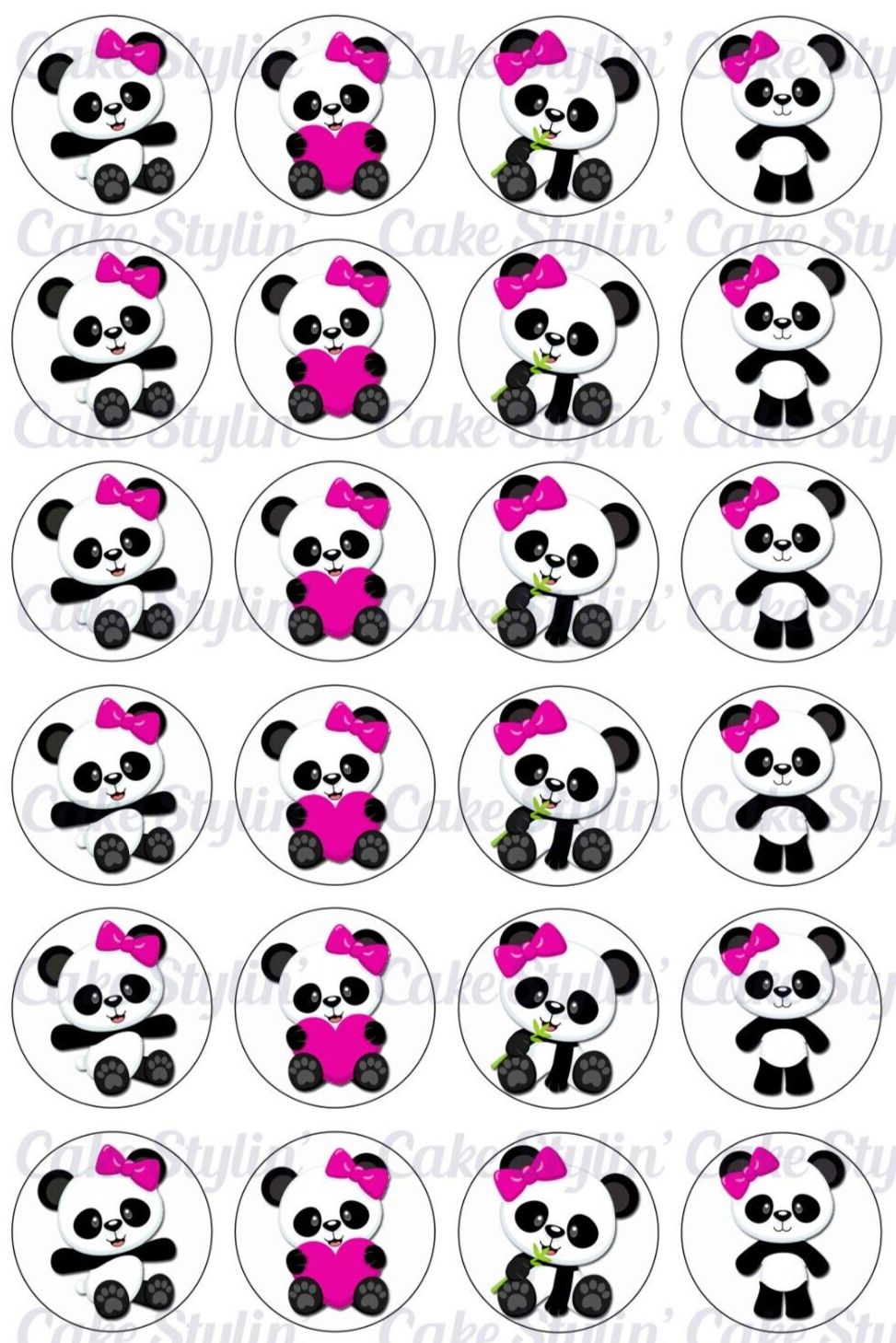 24 x Cute Pandas Cupcake Toppers Edible Wafer Paper Cake Panda Bear ...