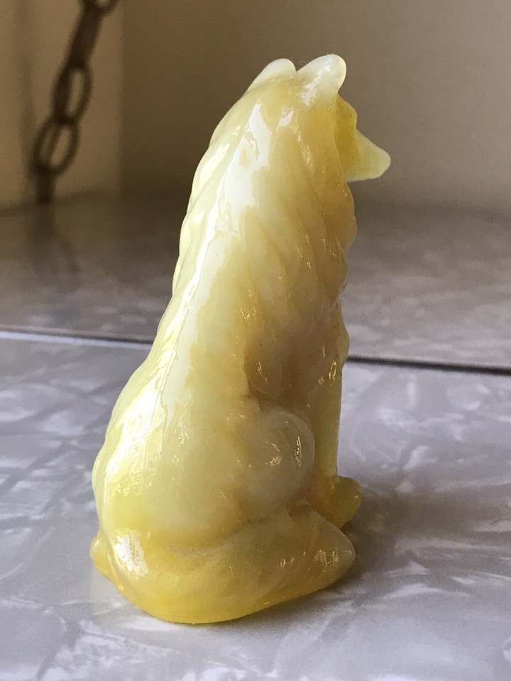 MOSSER GLASS Golden Opalene Yellow & White Slag Glass Collie Dog M Mark ...