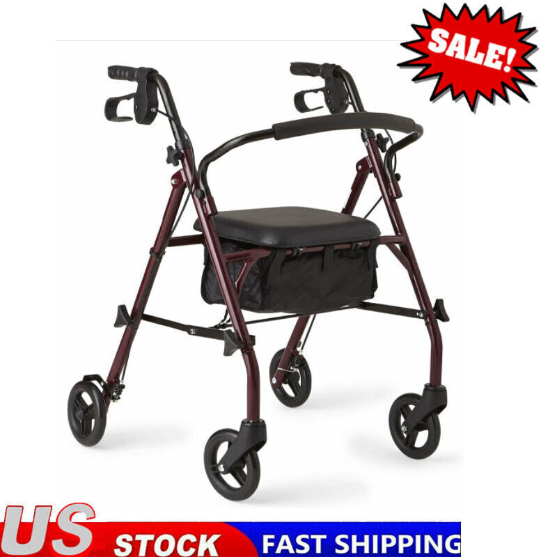 Rollator Walker with Seat Steel Rolling Walker Medical Walker with 6 ...