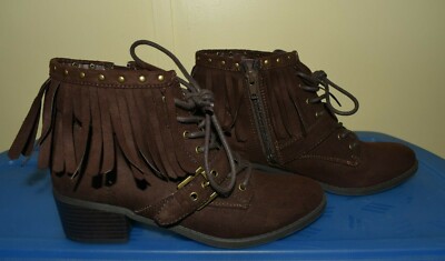 Indigo Rd. Fringe Studded "Suede" Ankle Booties Boots Sz 7M Espresso ...