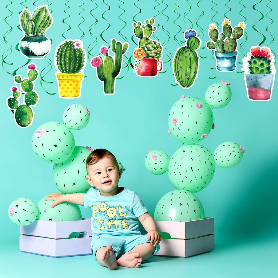 Clabby 30 Pcs Cactus Hanging Swirl Decoration, Watercolor Mexican ...