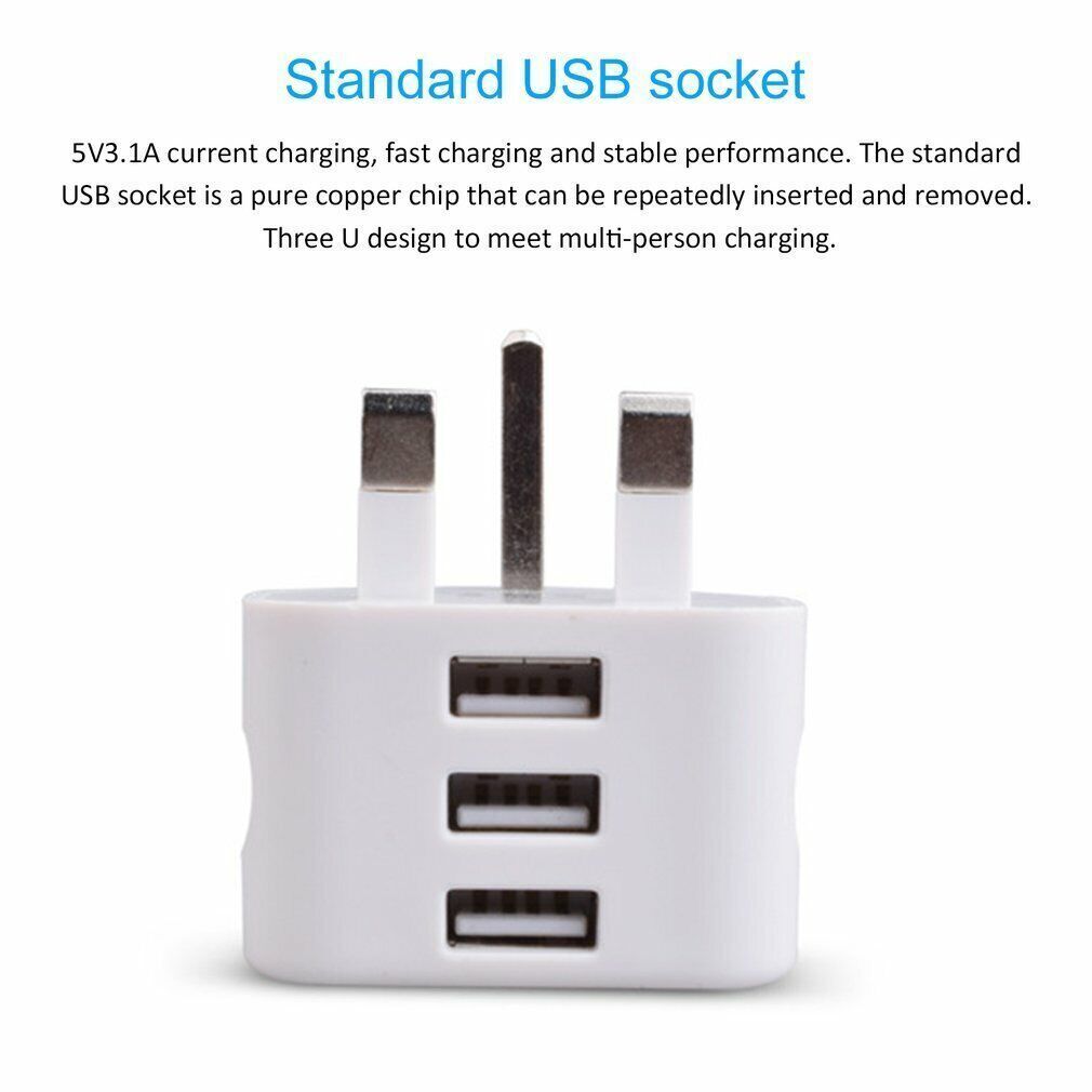 Universal Mains UK Plug 3Pin Wall Charger Adapter 1/2/3USB Port USB ...