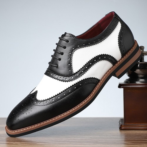 British Men's Retro Brogue Carved Shoes Casual Pointed Toe Lace Up ...