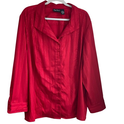 Maggie Barnes Womens Sz 3X Top Blouse Shirt Red Striped Button-Up ...