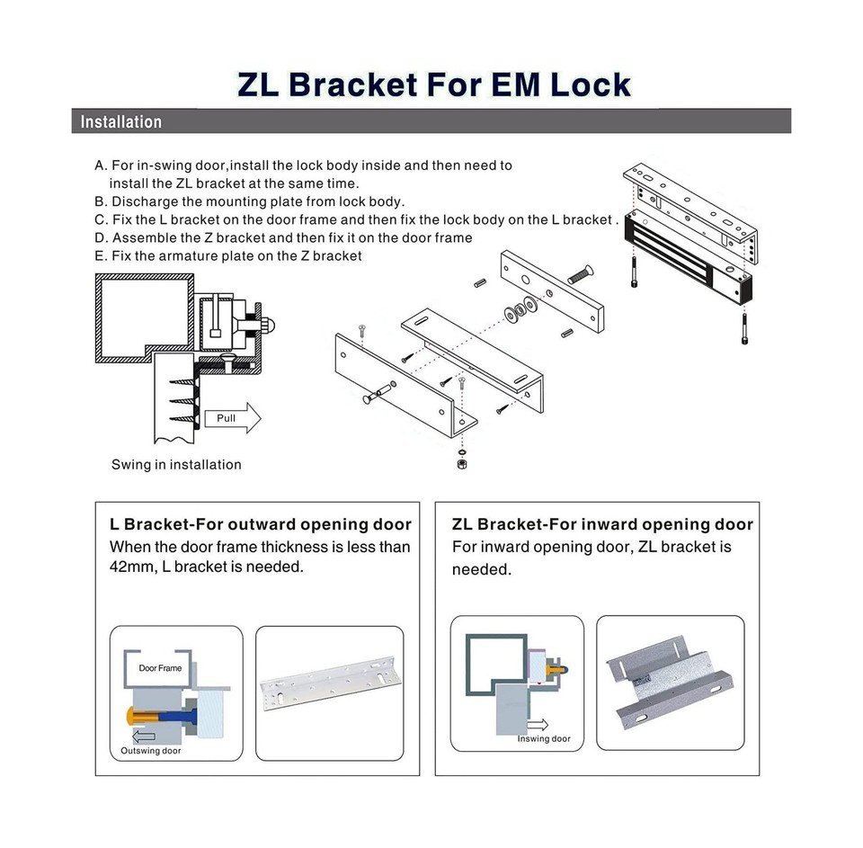 Z and L Bracket for 500KG 1200LBS Holding Force Electric Magnetic Lock ...