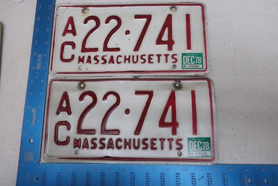 Massachusetts License Plate Tag MA 1978 78 Pair Set BB87-0527 BB87 527 ...